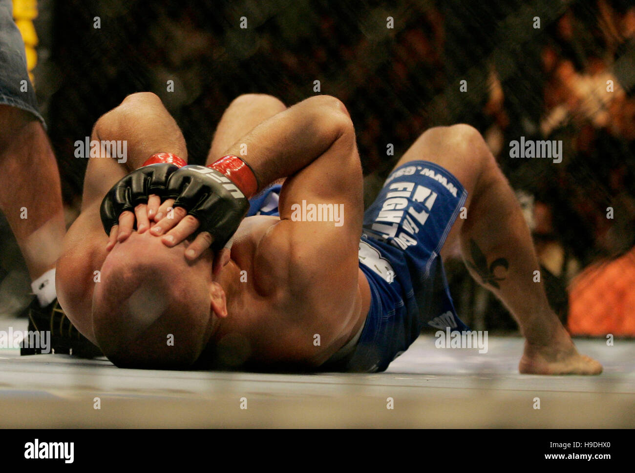 Georges St. Pierre celebrates his victory over Matt Hughes during ...
