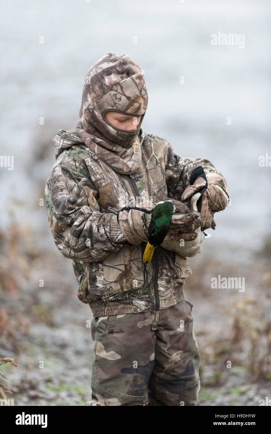 A Young duck hunter with Ducks in North Dakota Stock Photo - Alamy