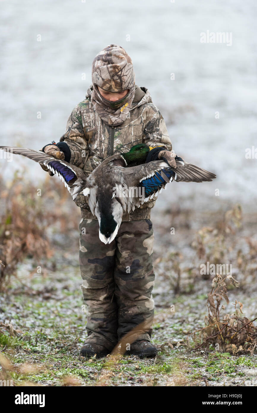 A Young duck hunter with Ducks in North Dakota Stock Photo - Alamy