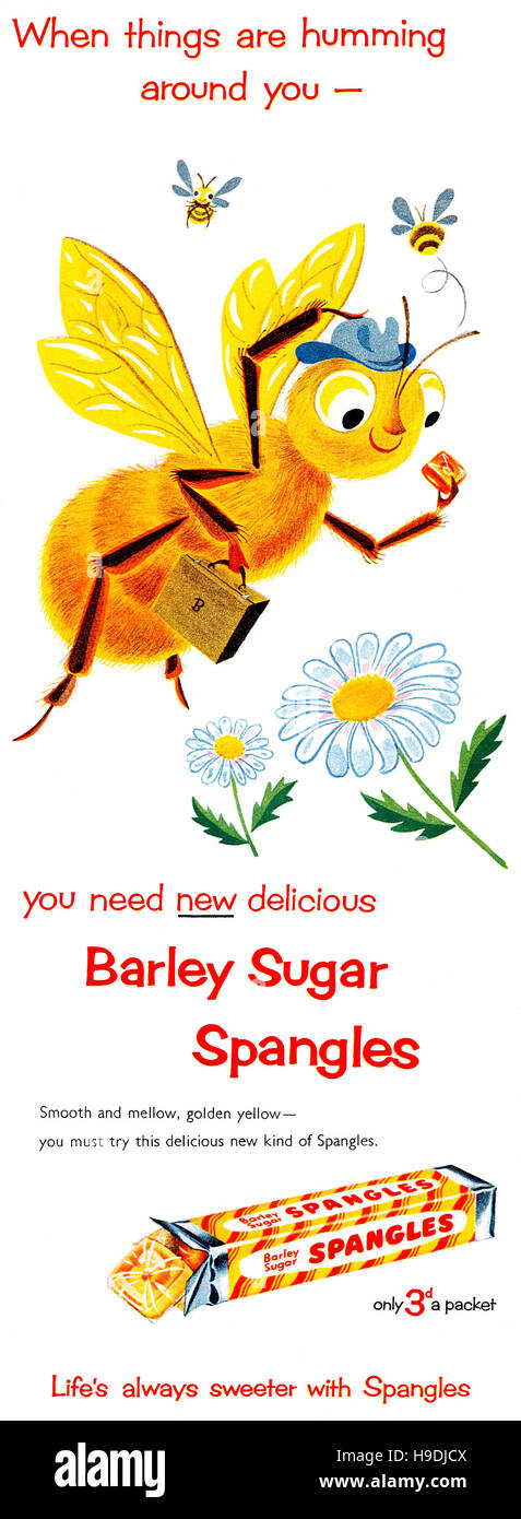 1954 British advertisement for Barley Sugar Spangles Stock Photo - Alamy