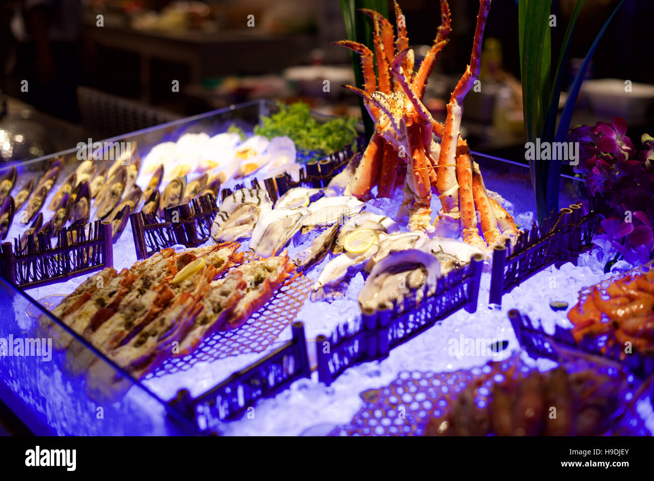 Seafood buffet in a restaurant Stock Photo - Alamy
