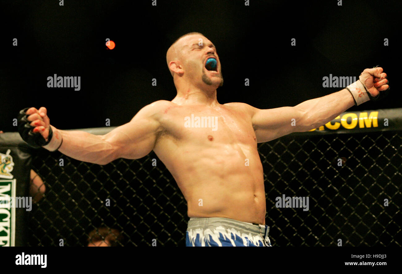 Chuck Liddell celebrates his victory over Tito Ortiz during Ultimate ...