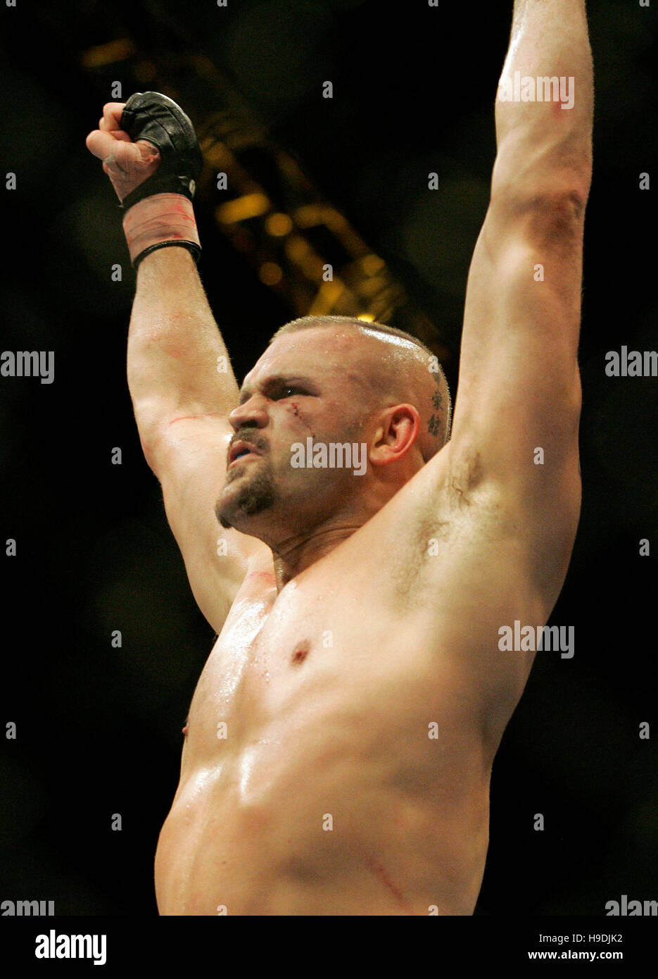Chuck Liddell celebrates his victory over Tito Ortiz at the Ultimate ...