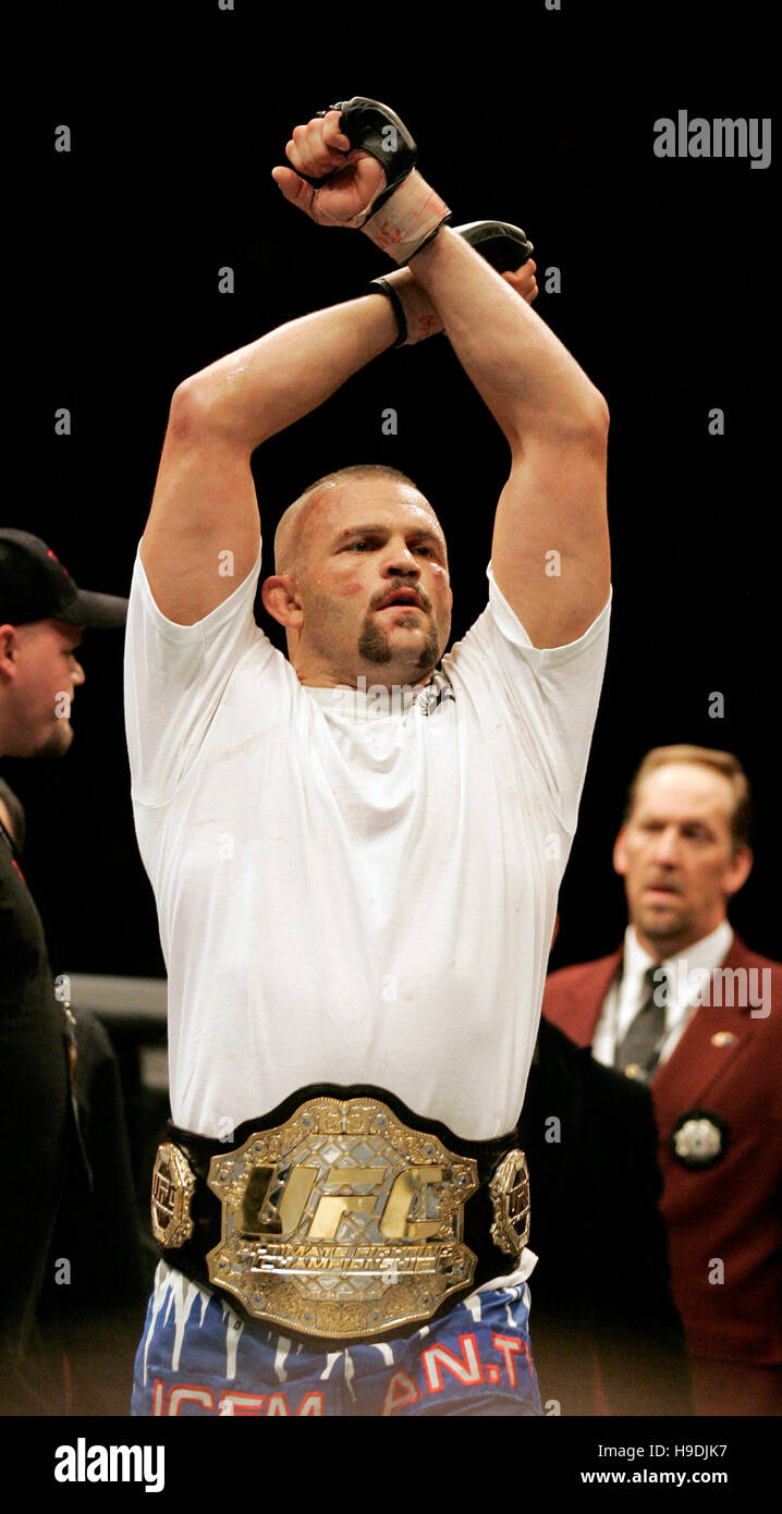 Chuck Liddell celebrates his victory over Tito Ortiz during Ultimate ...