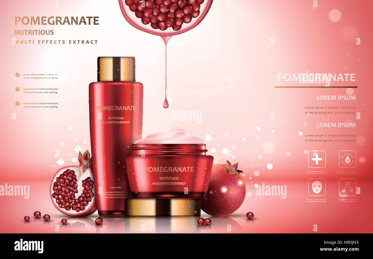Pomegranate cream ads, attractive fruit ingredients with cosmetic ...