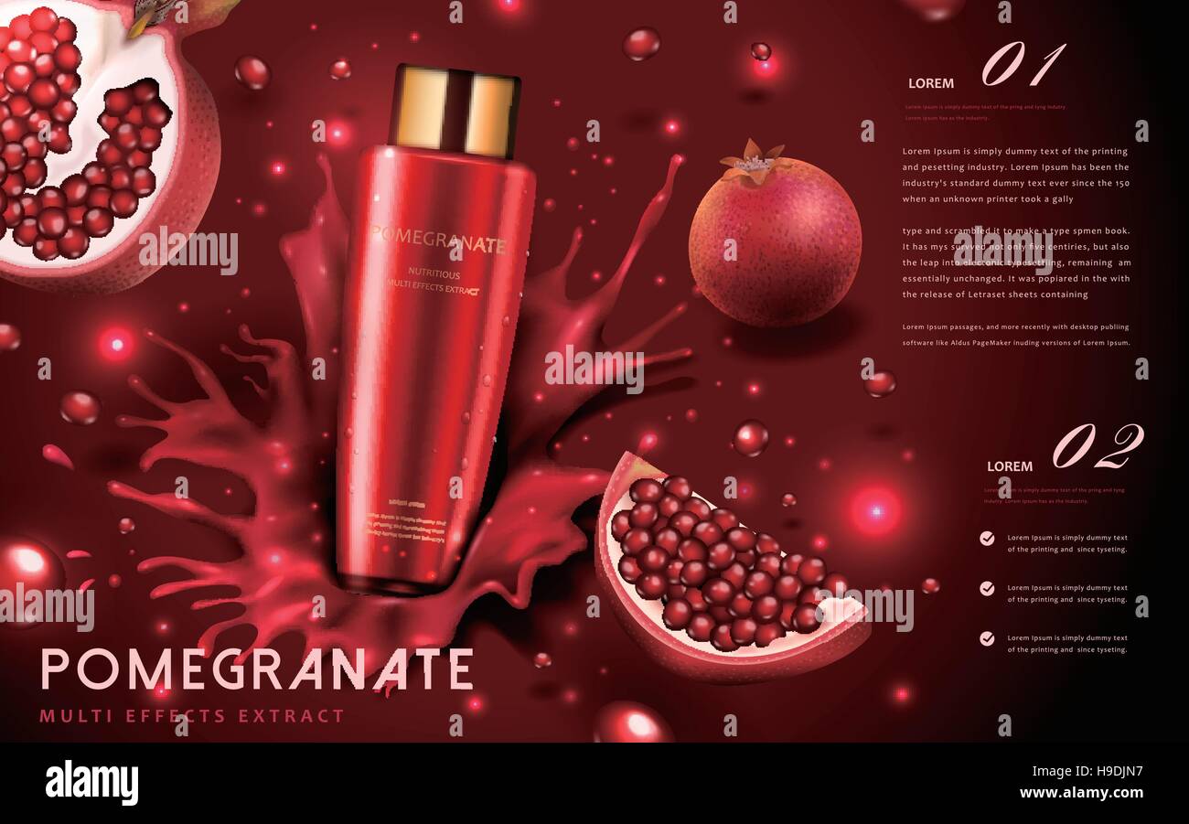 Pomegranate cream ads, attractive fruit ingredients with cosmetic ...