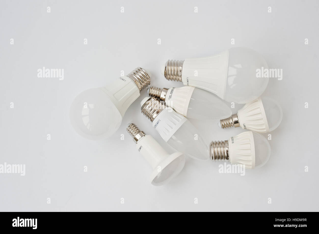 Set of row LED bulbs isolated on white background Stock Photo - Alamy