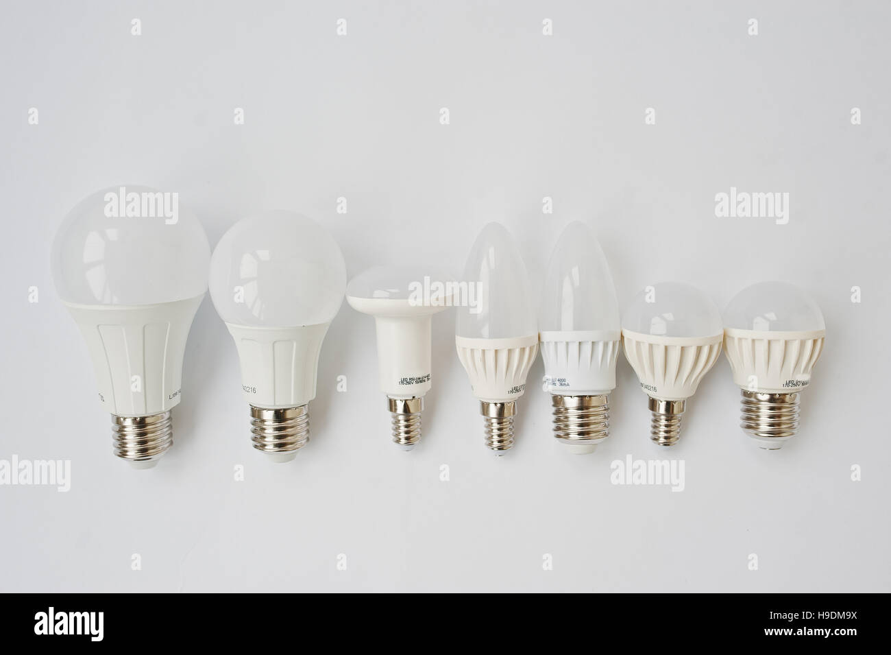 Set of row LED bulbs isolated on white background Stock Photo - Alamy