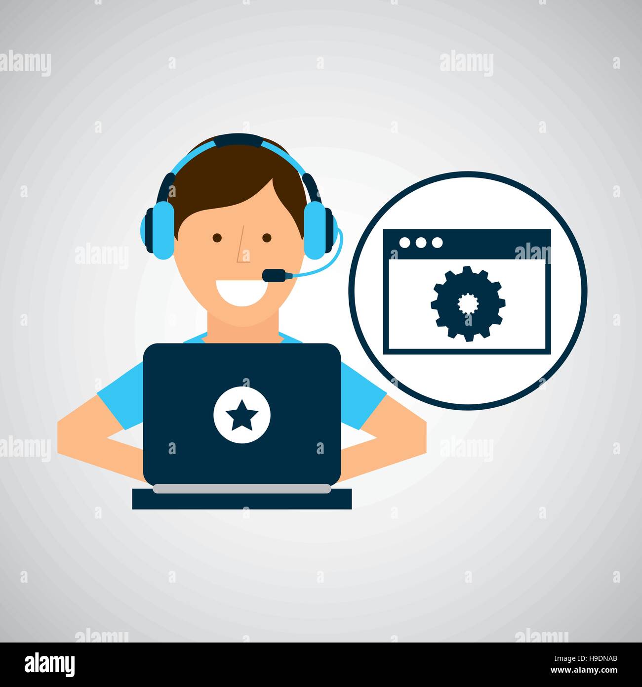 Character Headset Laptop Programming Web Page Tool Vector Illustration Eps 10 Stock Vector Image 