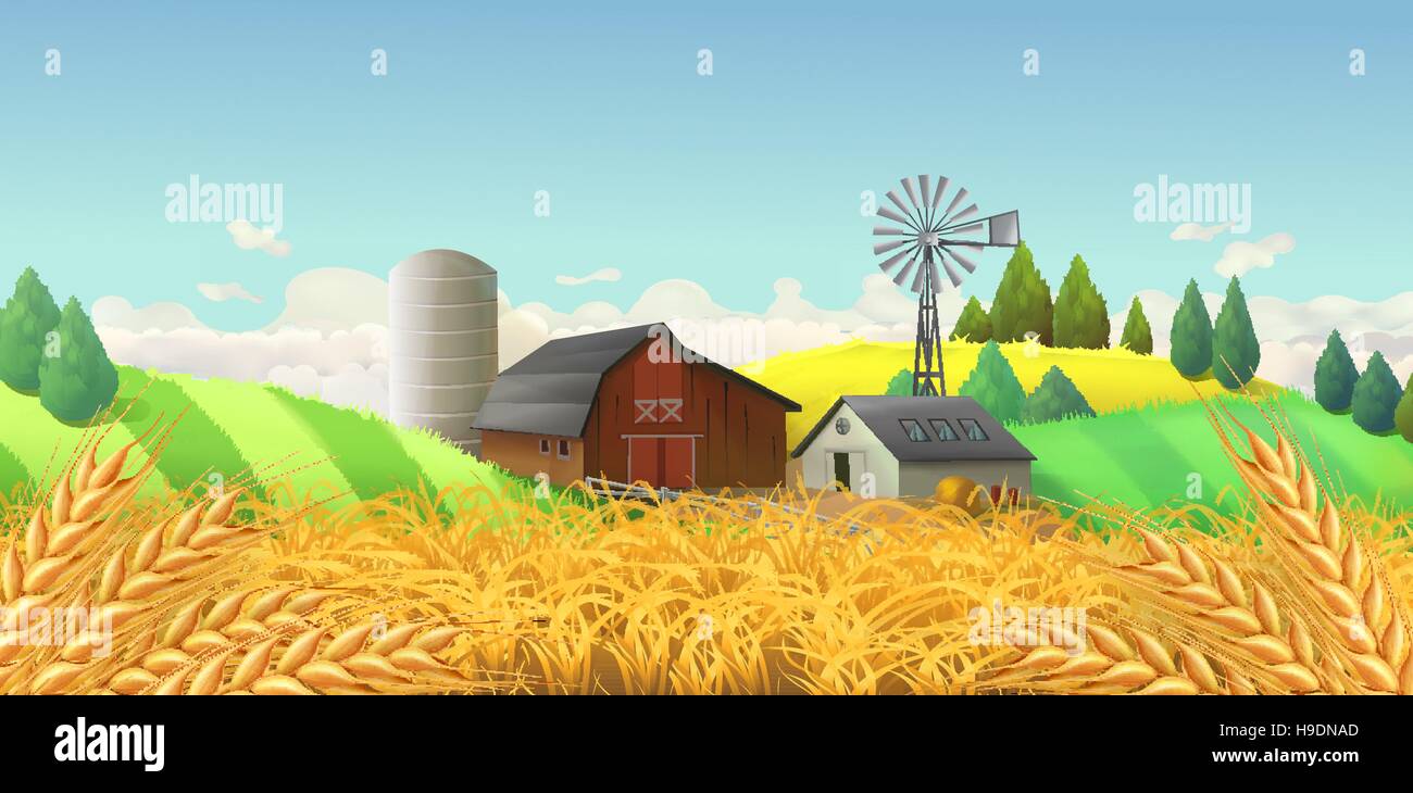 Wheat field. Farm landscape. Vector background Stock Vector Image & Art ...