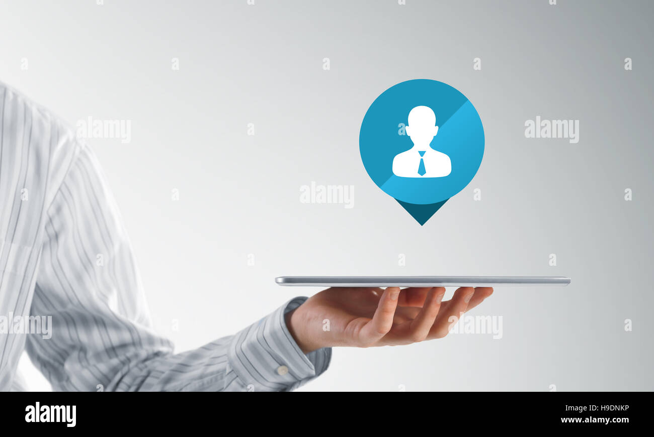 Man presenting interface application Stock Photo - Alamy