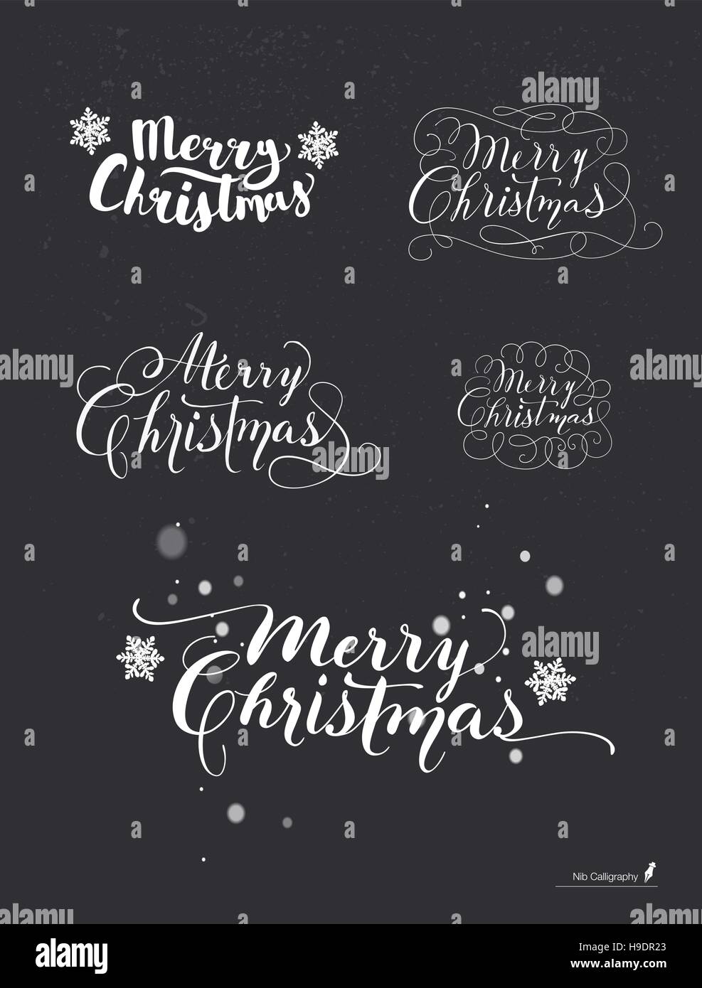 Hand-Drawn Lettering based on a Nib and Brush Calligraphy. Snowflakes ...
