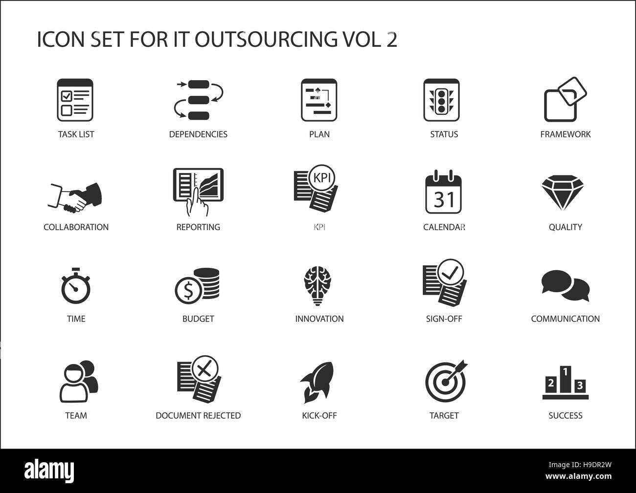 Various IT Outsourcing and offshore model vector icons for a global ...