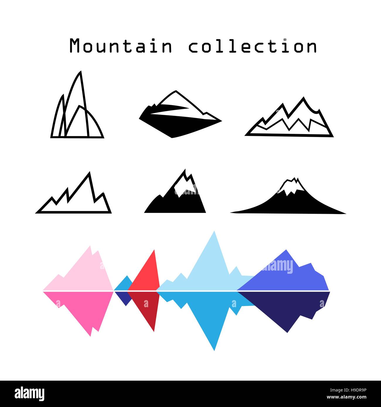 Bright set of different vector Mountains on a white background Stock ...