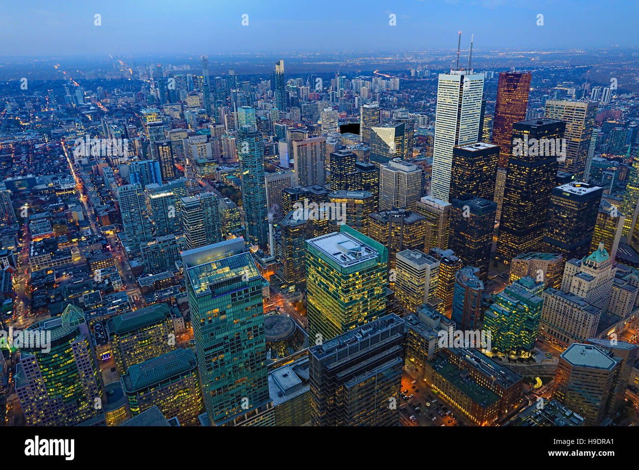An Aerial of Toronto city center at night Stock Photo - Alamy