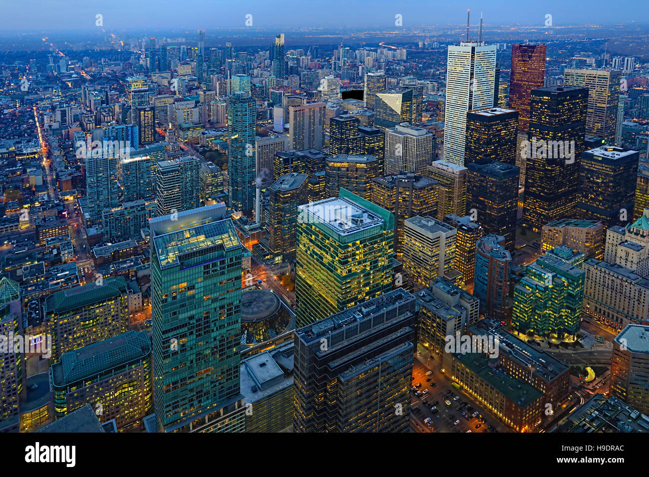An Aerial of Toronto city center after sunset Stock Photo - Alamy