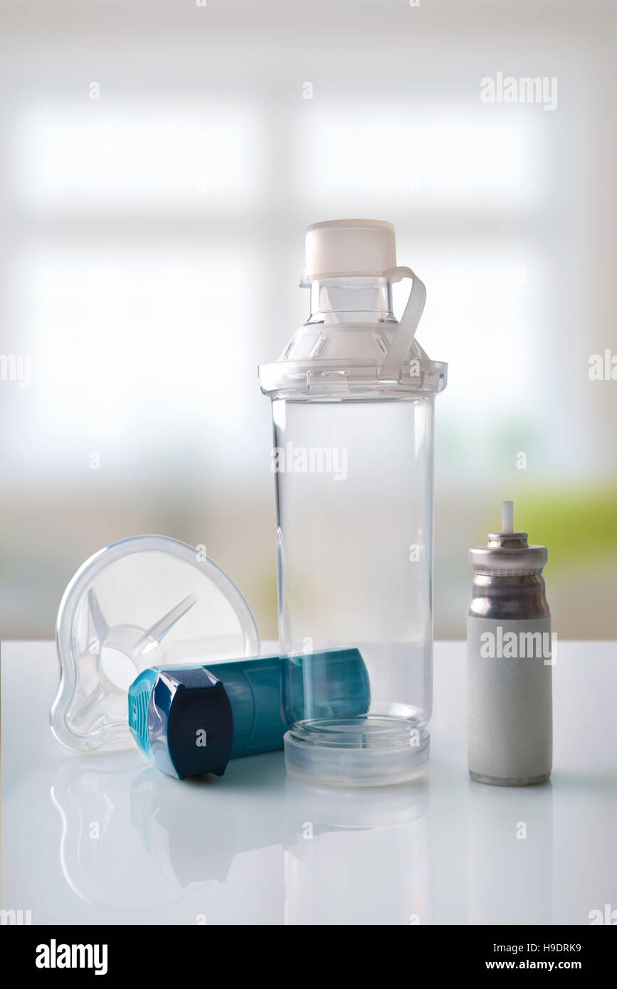 Cartridge, blue medicine inhaler, inhalation chamber and silicone mask ...