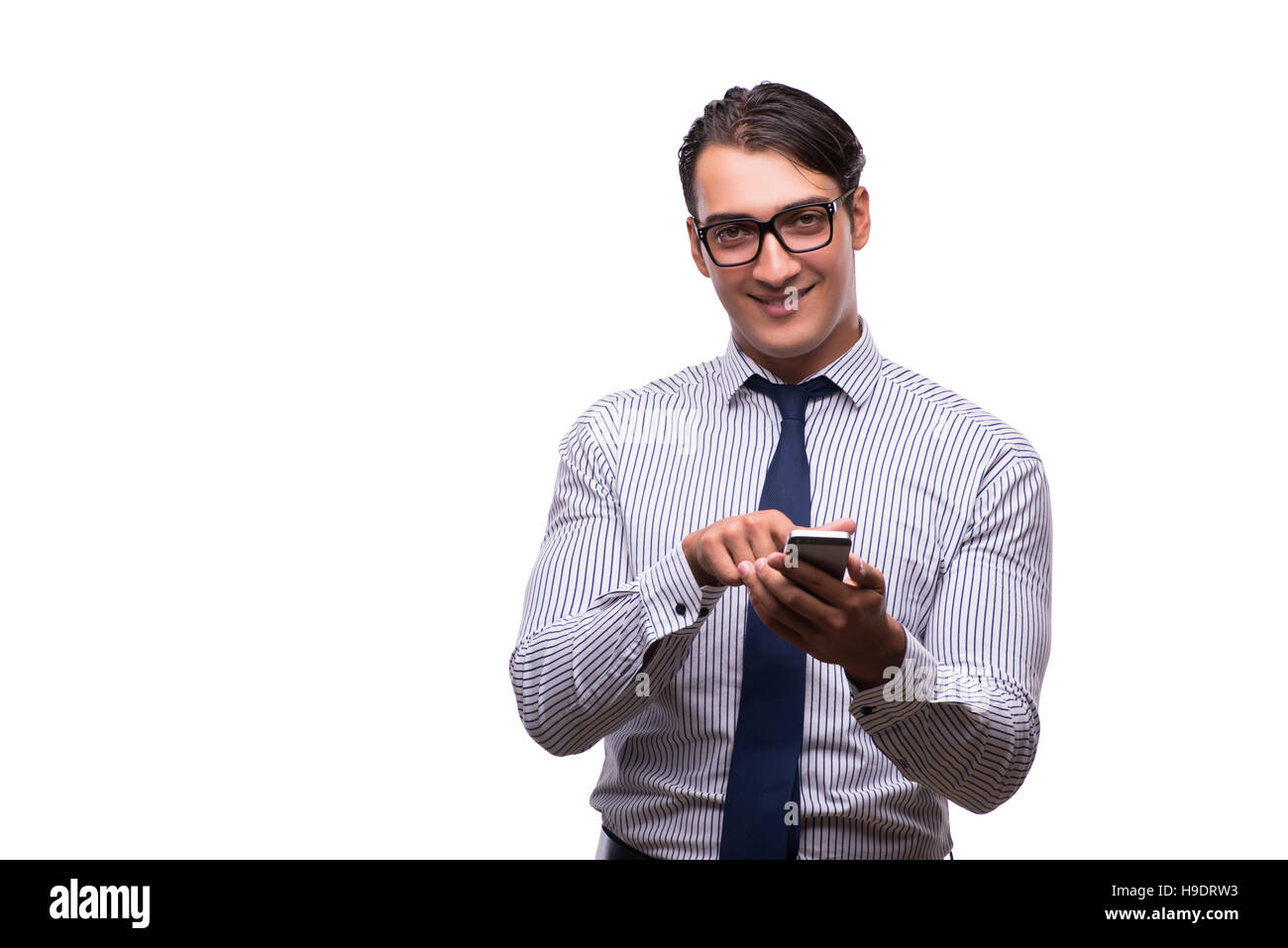 Man with mobile smartphone isolated on white Stock Photo - Alamy
