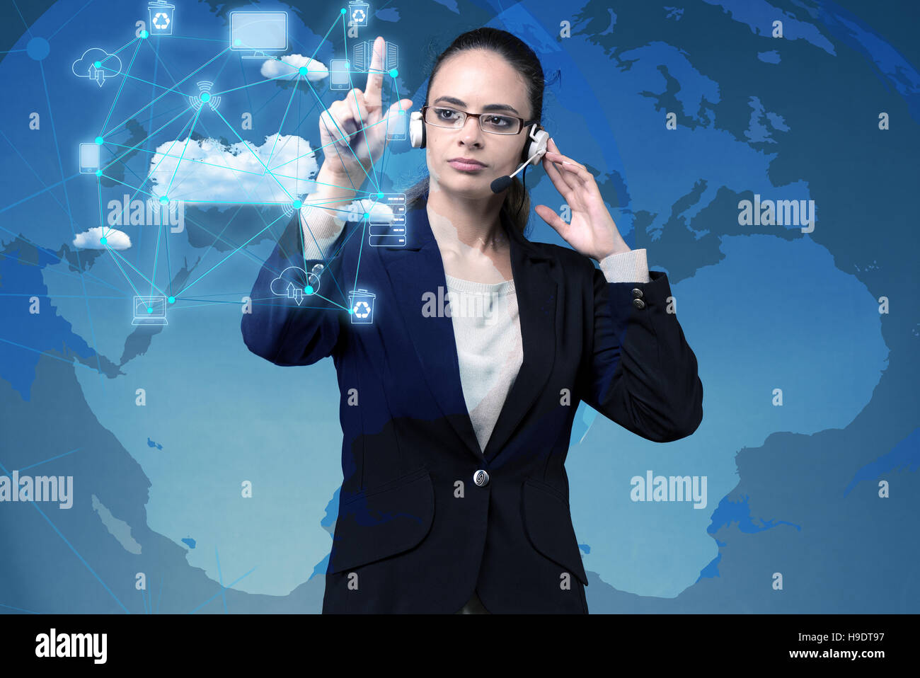 Woman in computing concept pressing buttons Stock Photo - Alamy