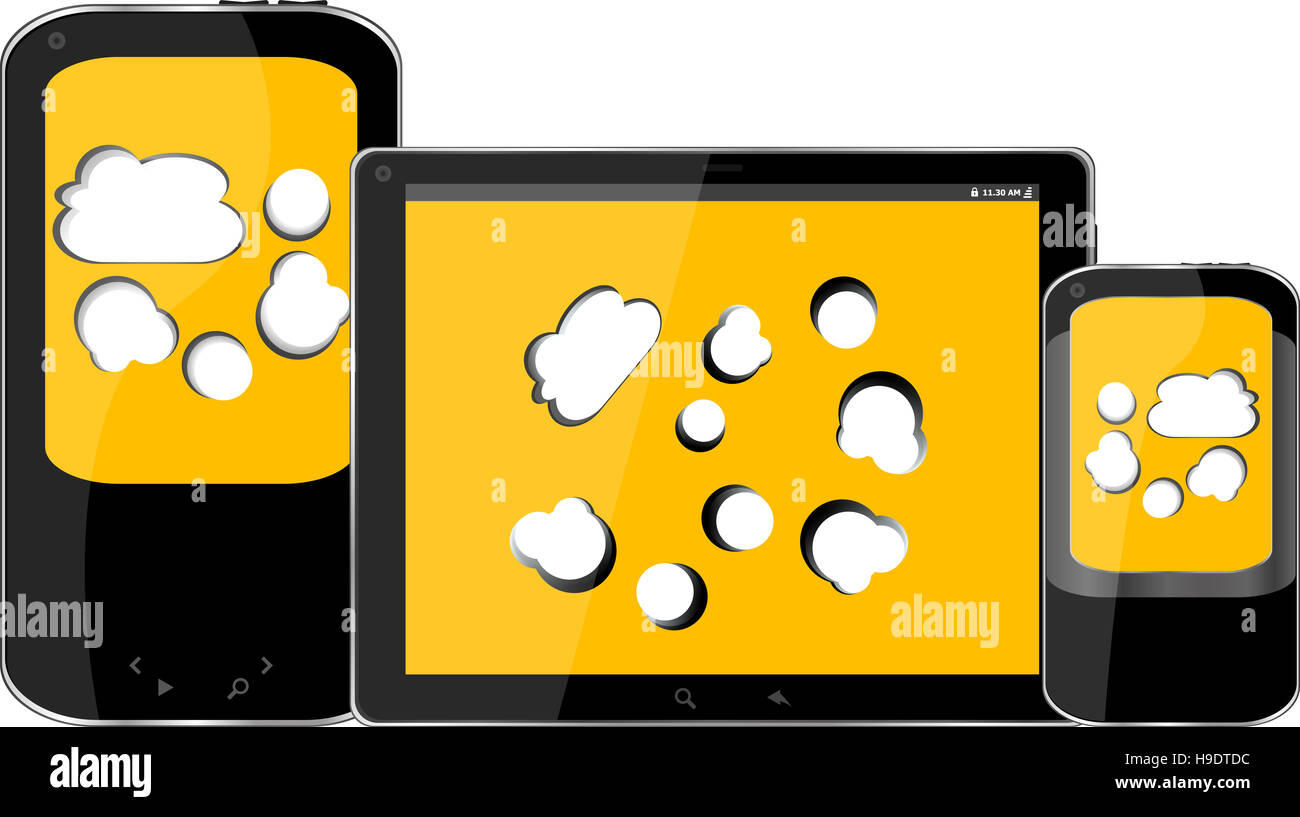 mobile smart phone and digital tablet pc with cloud on the screen Stock ...