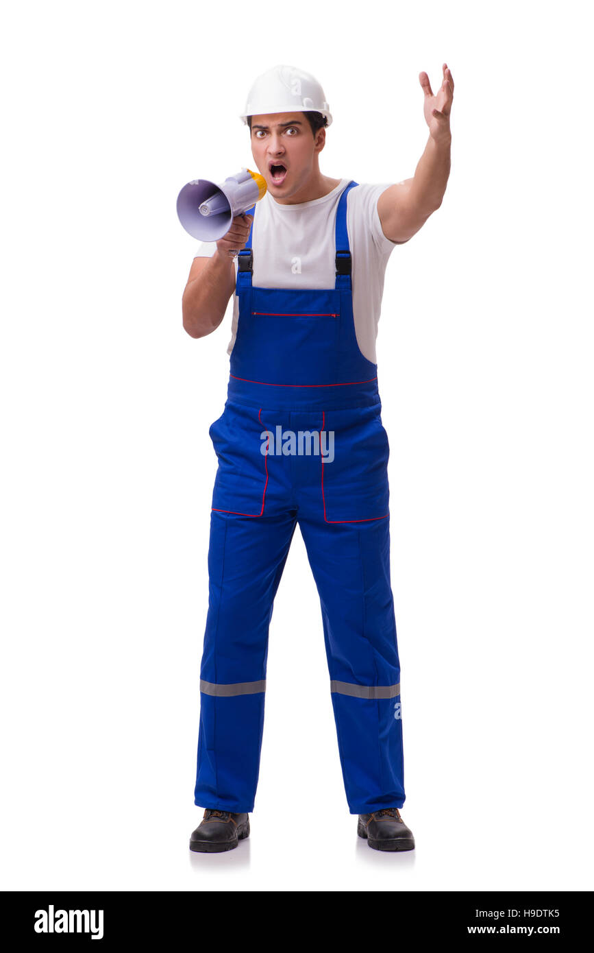 Man with megaphone isolated on white Stock Photo - Alamy