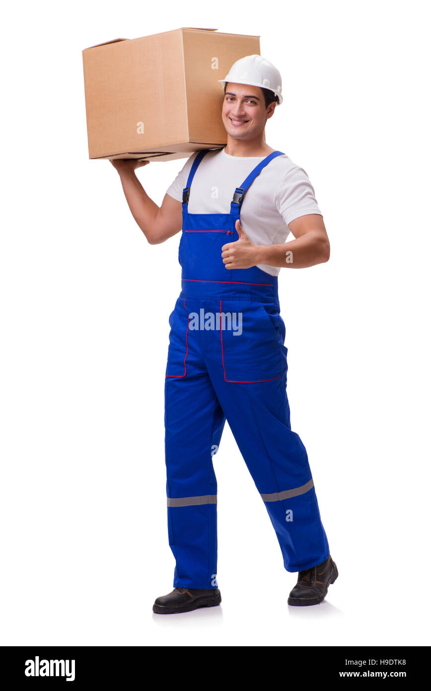 Man with boxes isolated on white Stock Photo - Alamy