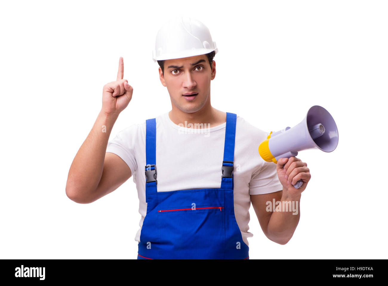 Man with megaphone isolated on white Stock Photo - Alamy
