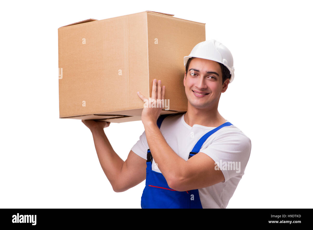 Man with boxes isolated on white Stock Photo - Alamy
