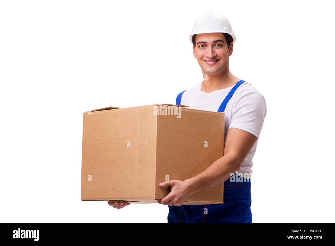 Man with boxes isolated on white Stock Photo - Alamy