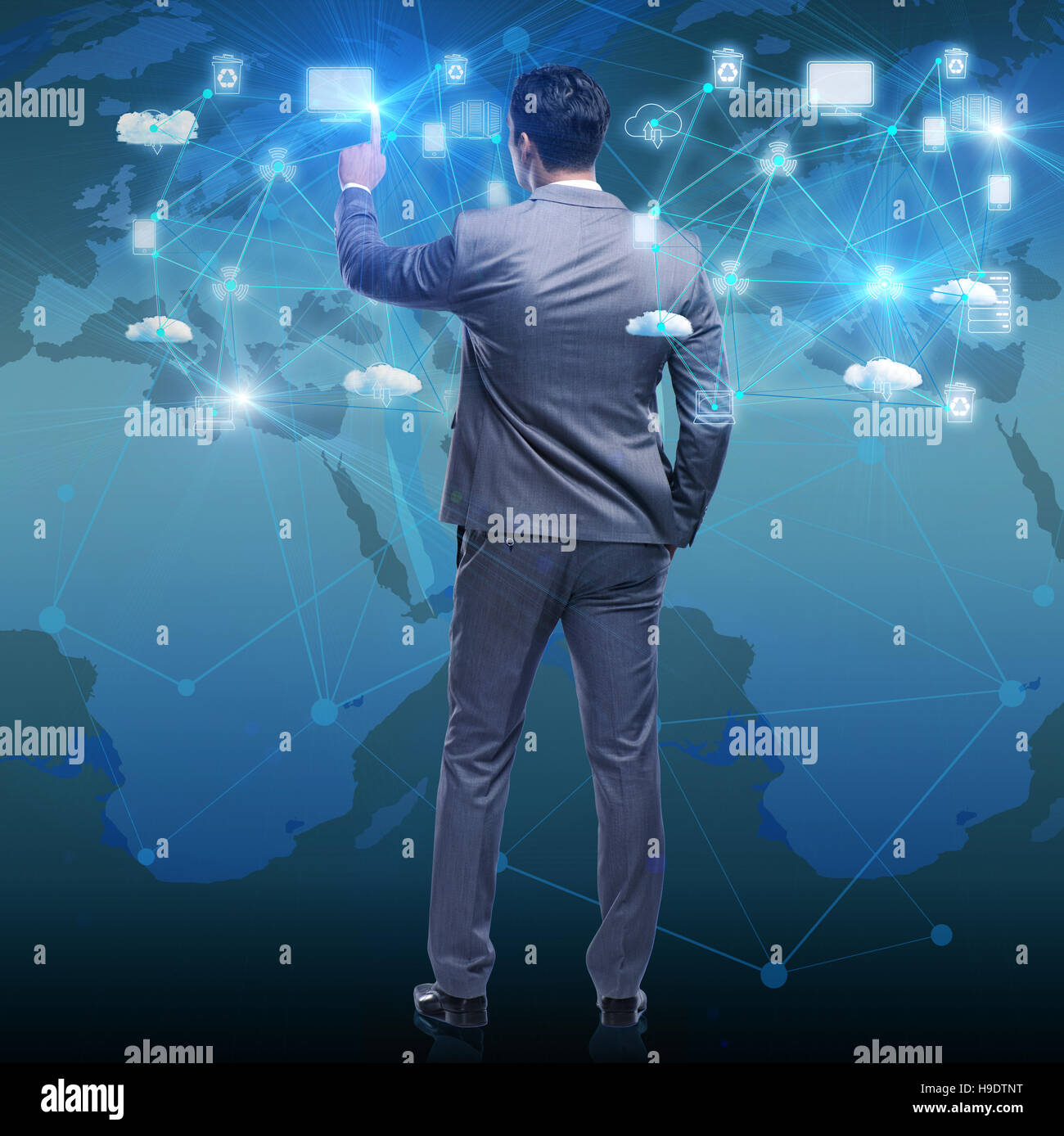 Man in cloup computing concept Stock Photo - Alamy