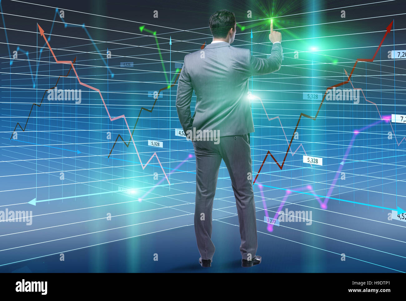 Businessman trader pressing virtual buttons Stock Photo - Alamy