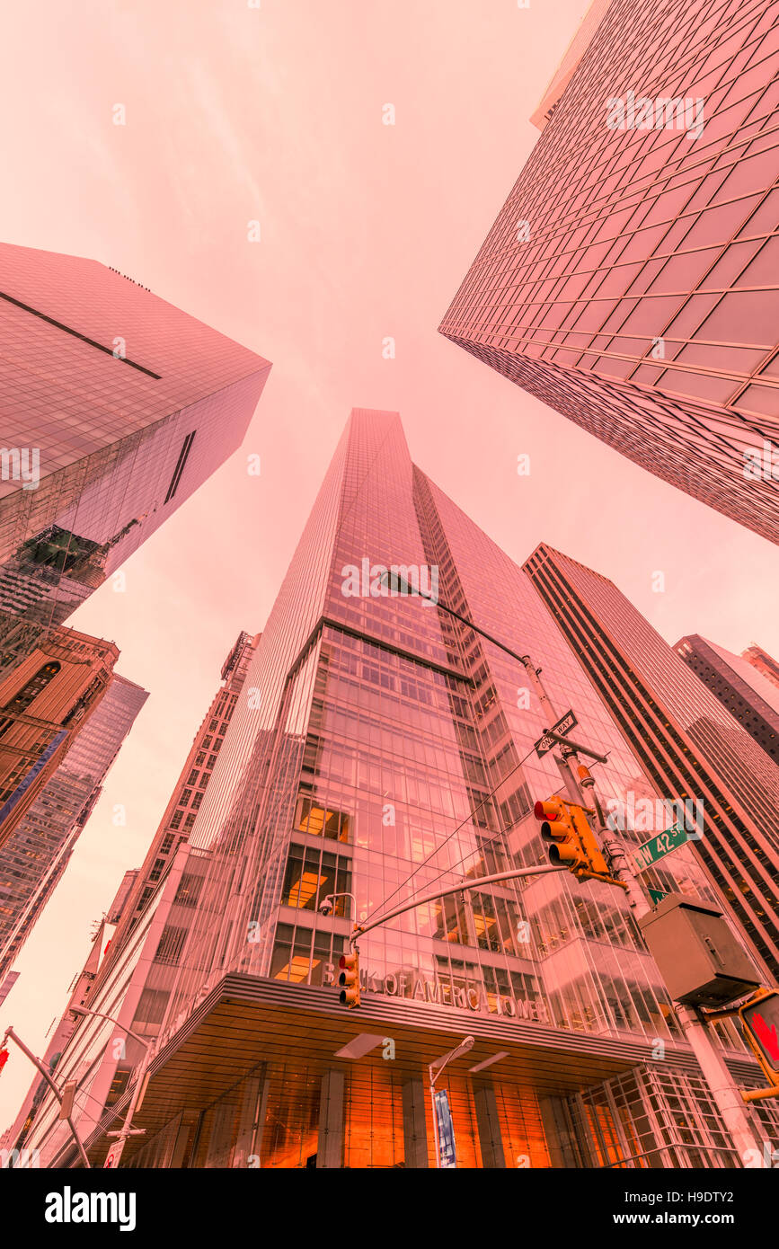 New York skyscrapers vew from street level Stock Photo - Alamy
