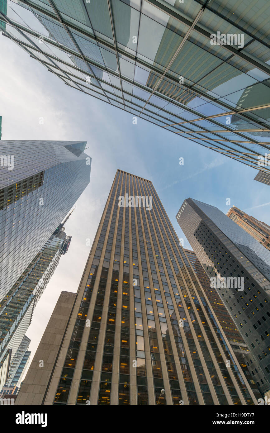 New York skyscrapers vew from street level Stock Photo - Alamy