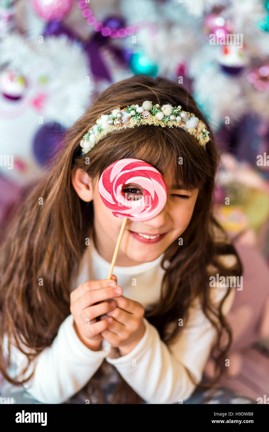Kid Girl with Candy Stock Photo - Alamy