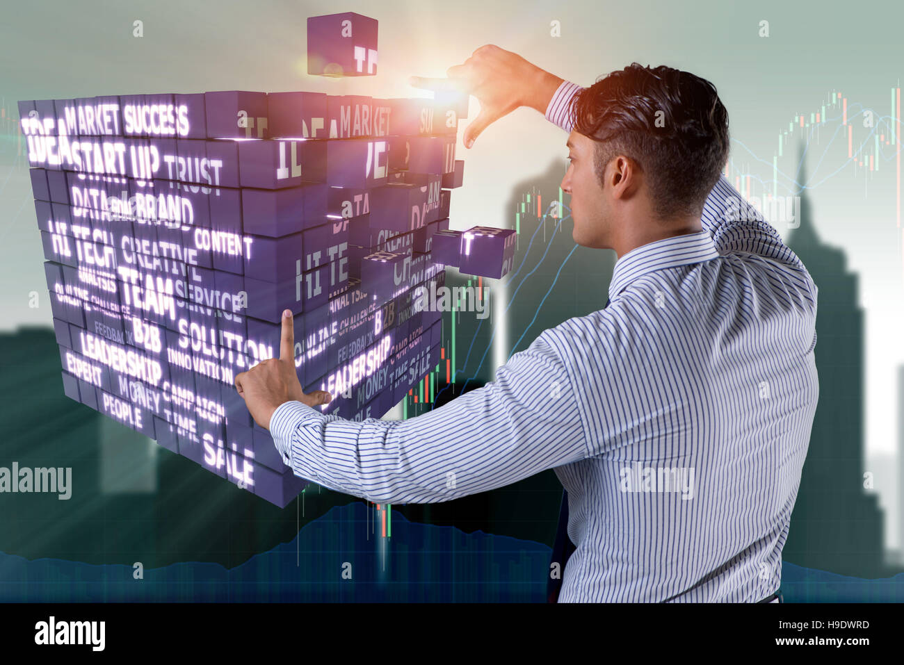 Businessman pressing virtual buttons in concept Stock Photo - Alamy
