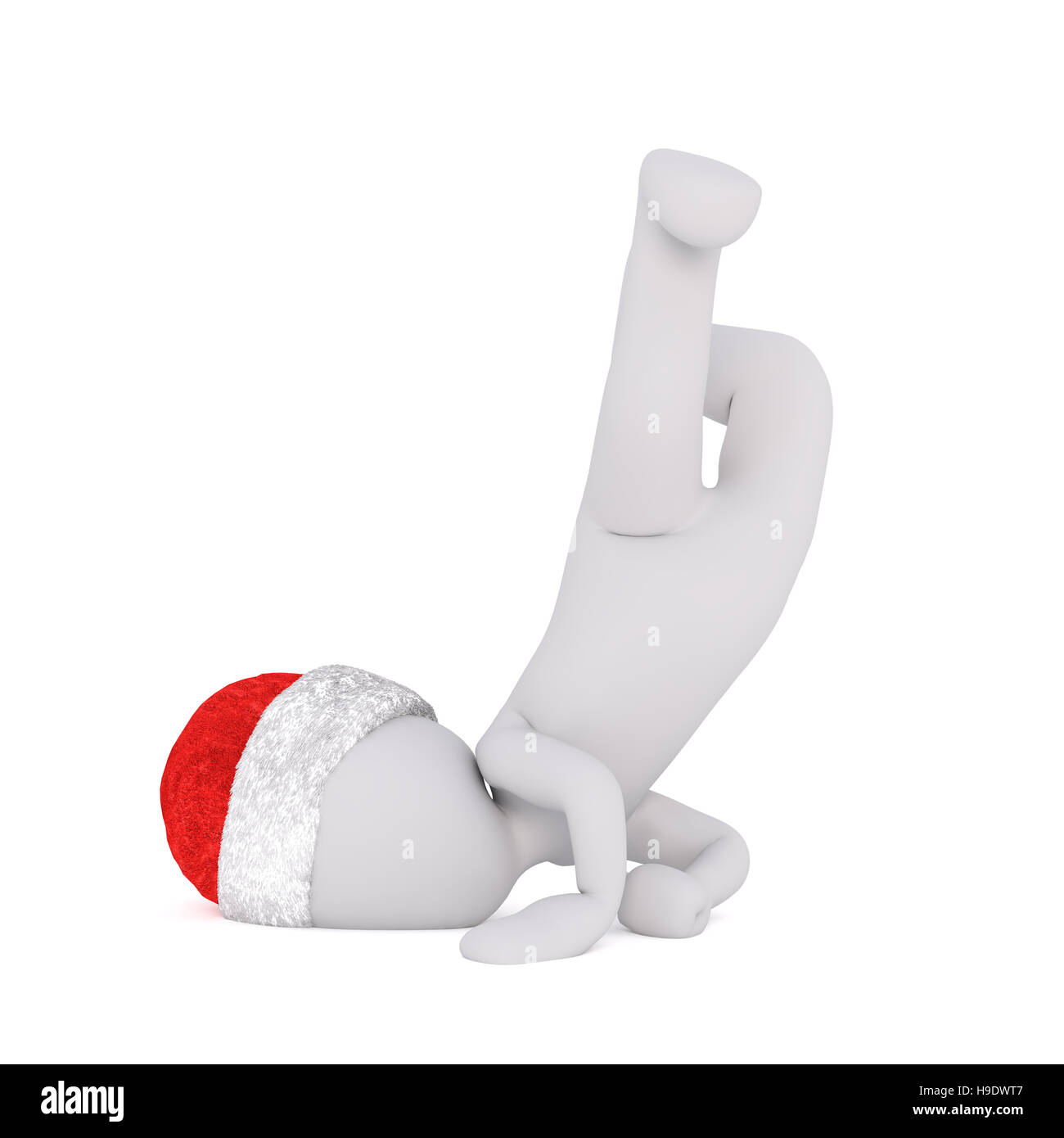 3D man performs difficult break dancing move against a white background ...