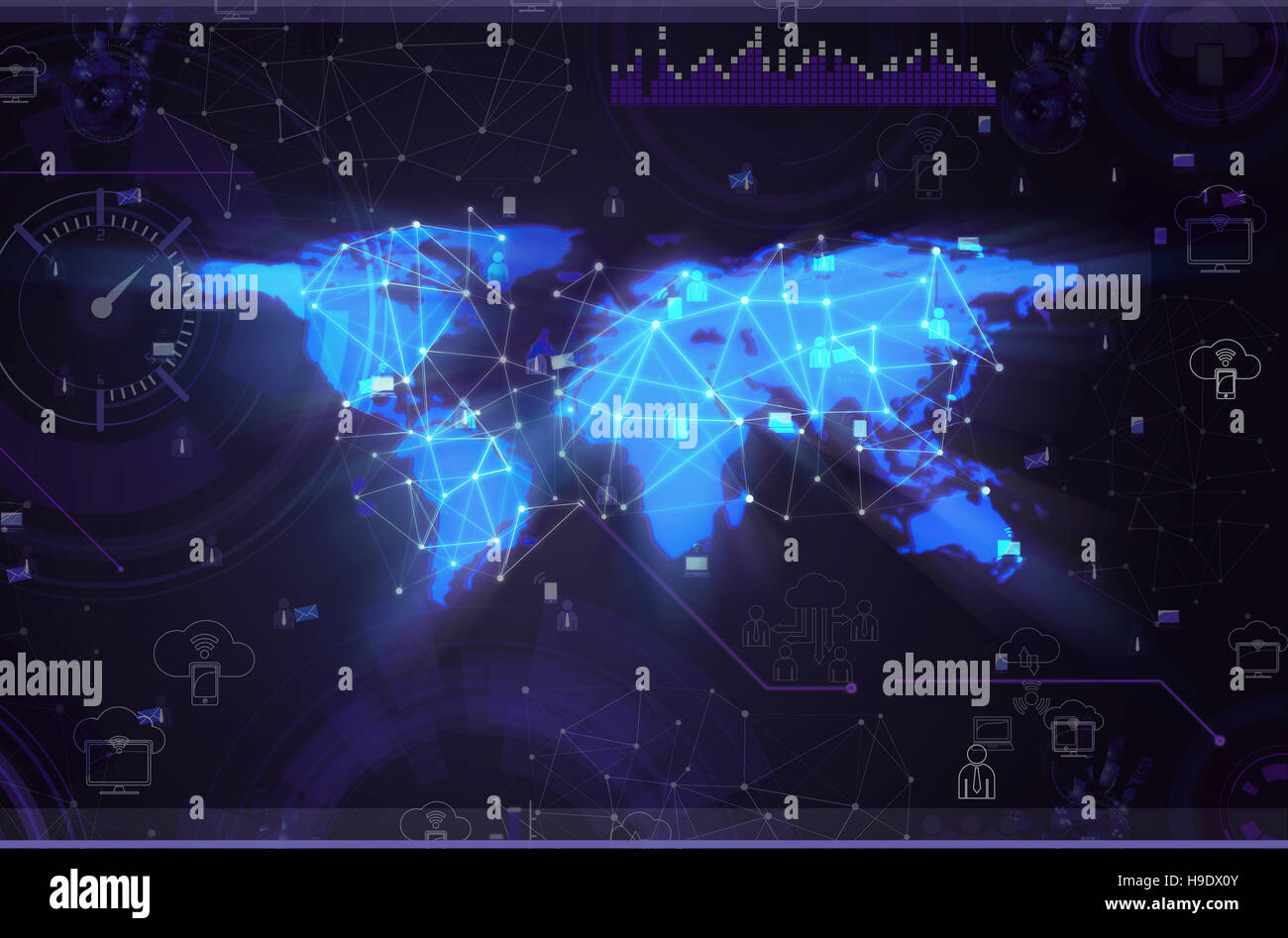 Social networks concept with world map Stock Photo - Alamy