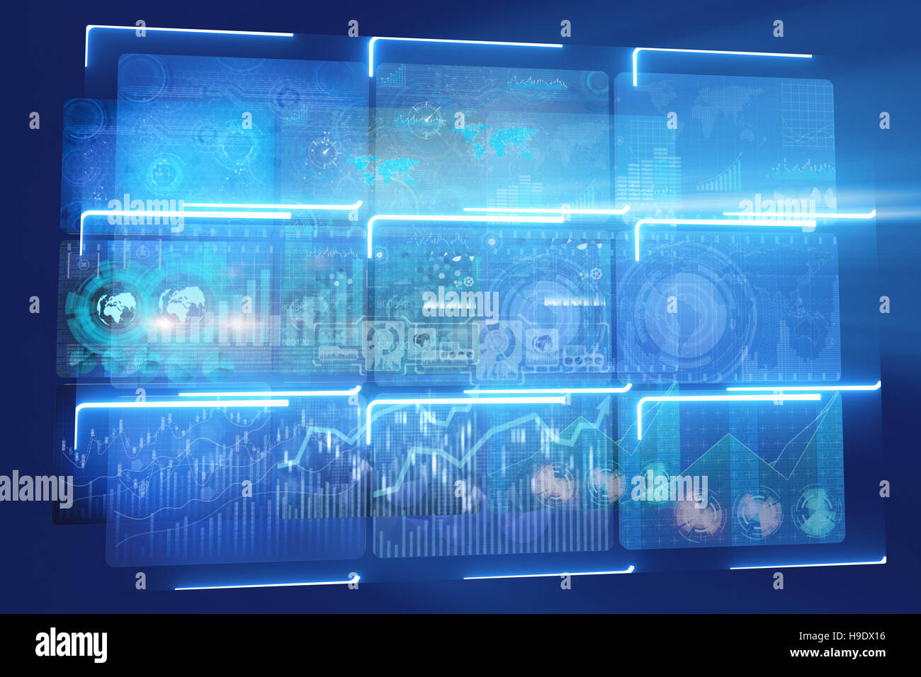 Many screen monitors with charts and graphs Stock Photo - Alamy