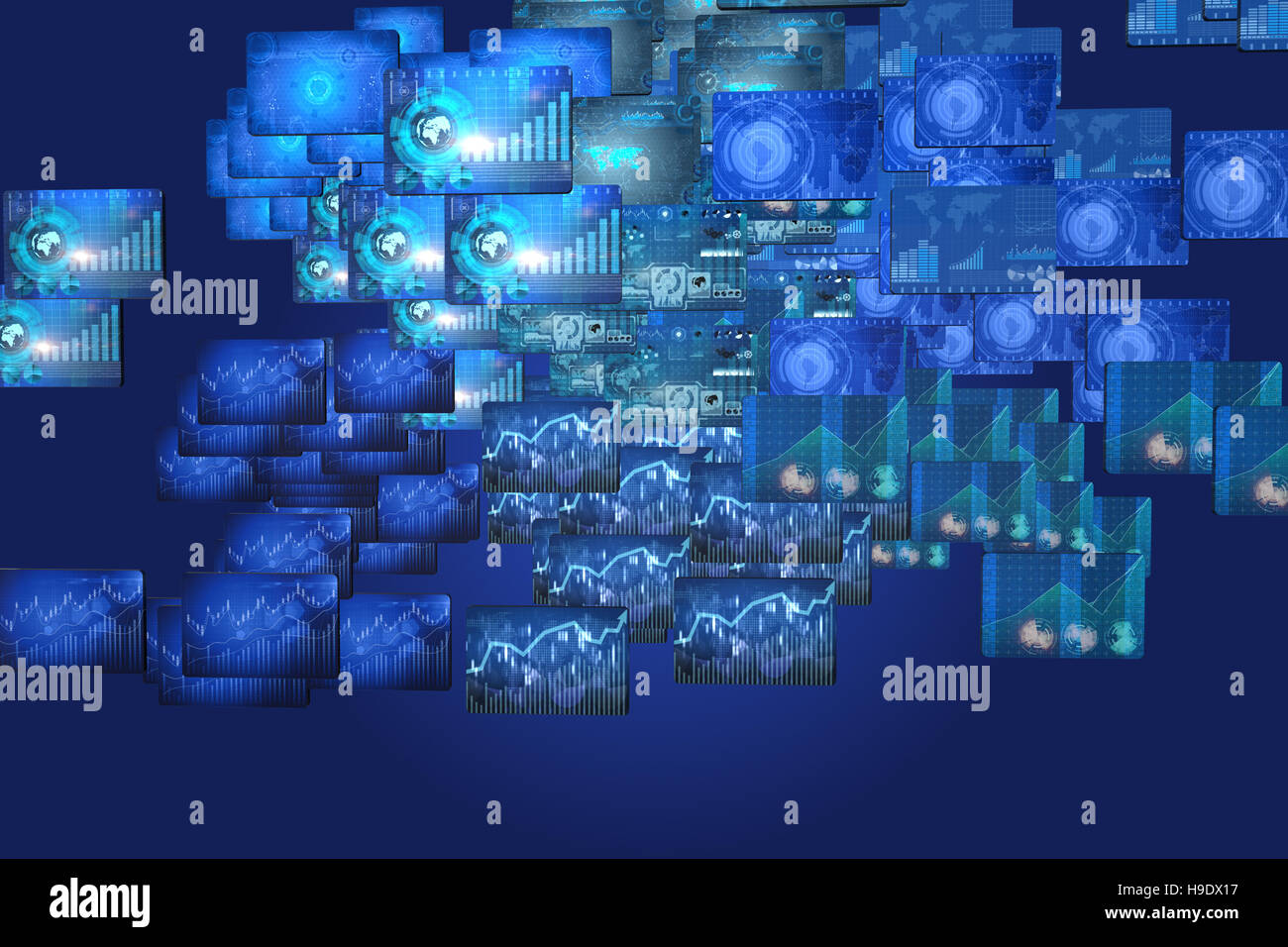 Many screen monitors with charts and graphs Stock Photo - Alamy