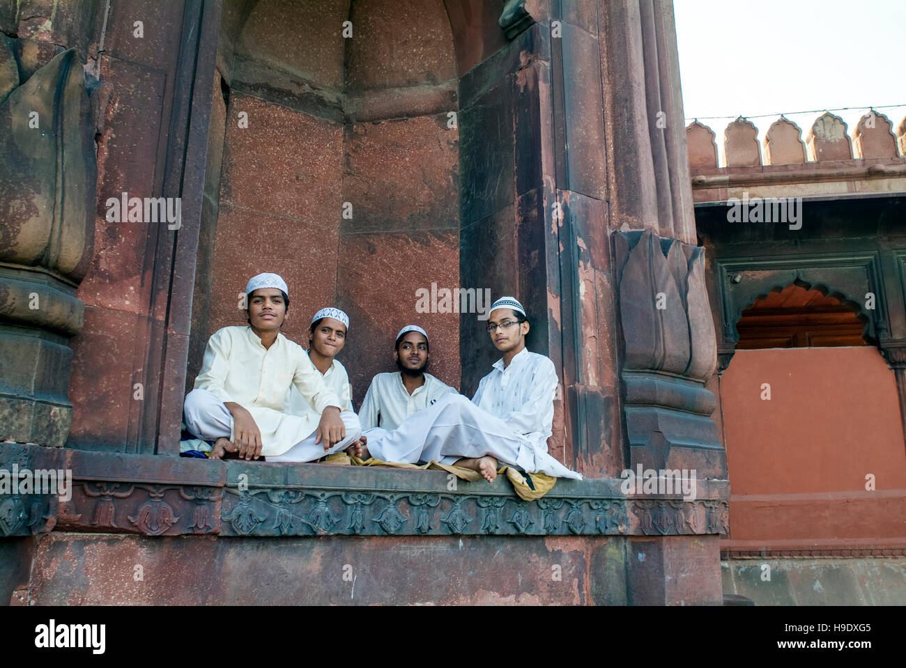 Young men at Friday prayer at Delhi's Jama Masjid, a mosque built ...