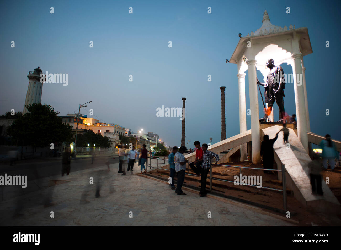 A statue of Mahatma Gandhi at the waterfront promenade in the former ...