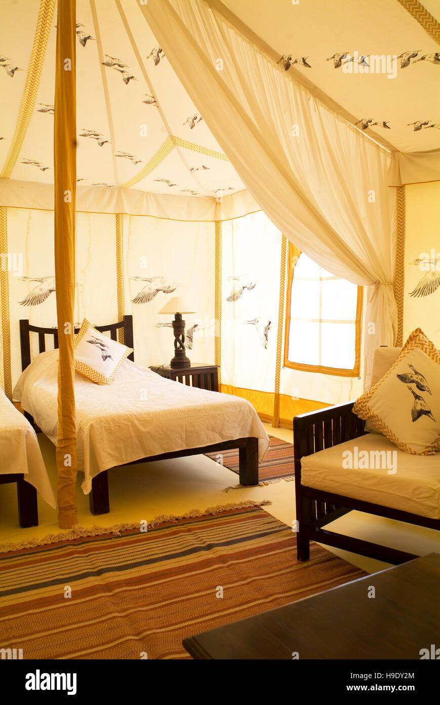 A guest tent at Ramathra Fort, a 300 year old fort looking out over ...