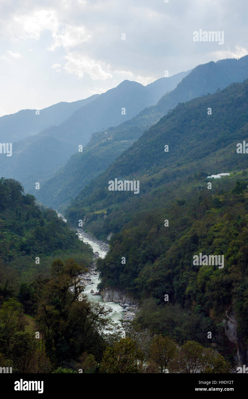 The Teesta River valley on the way from Gangtok to North Sikkim, India ...