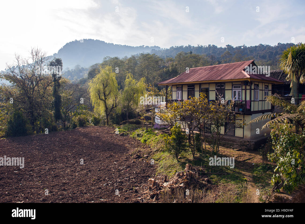 A farm house in the village of Hee, in Sikkim, India. Sikkim is the ...