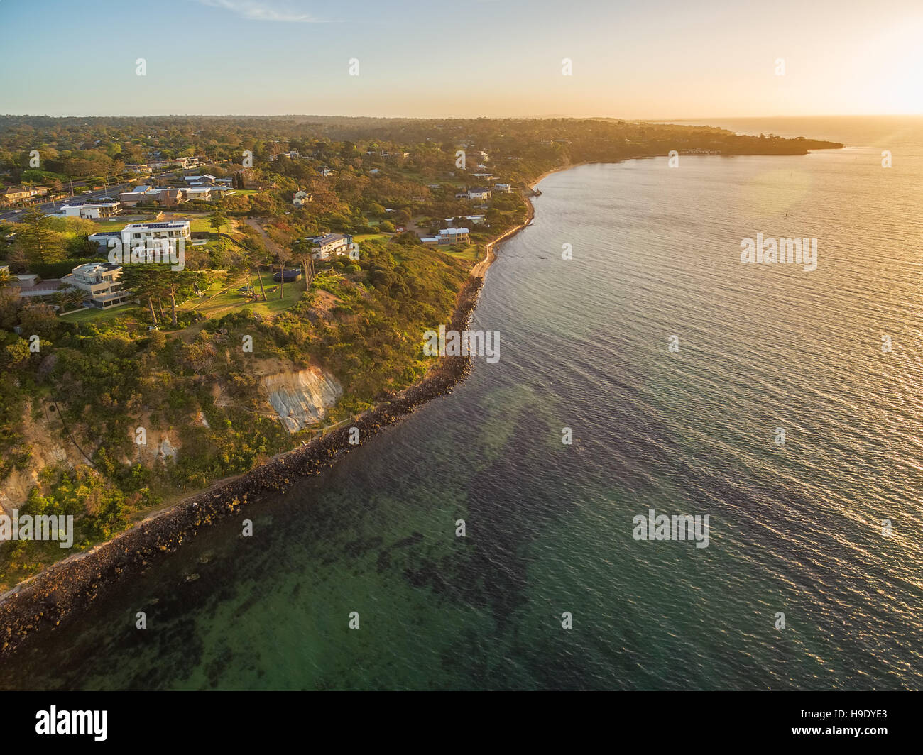 Aerial view of Mornington Peninsula coastline near Olivers Hill at ...