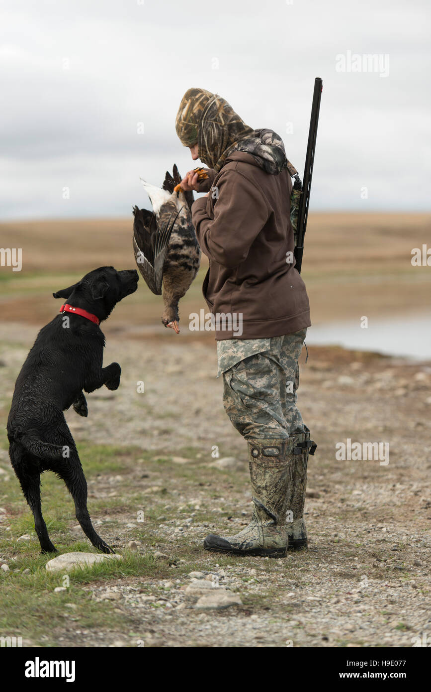 A goose hunter with a Black Labrador Retriever Stock Photo - Alamy