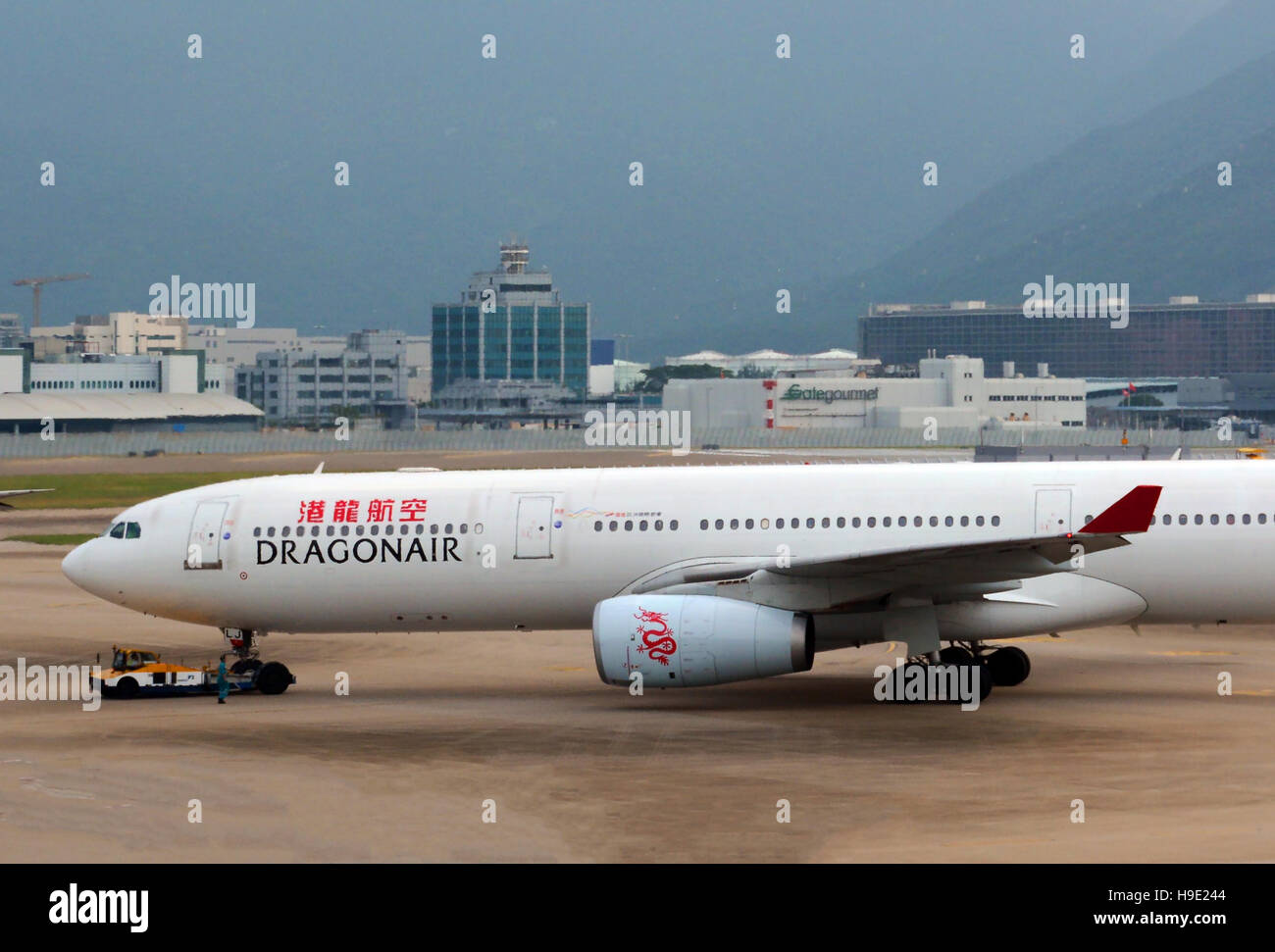 Airbus A 330 airplane of Dragonair arriving in Hong Kong international ...