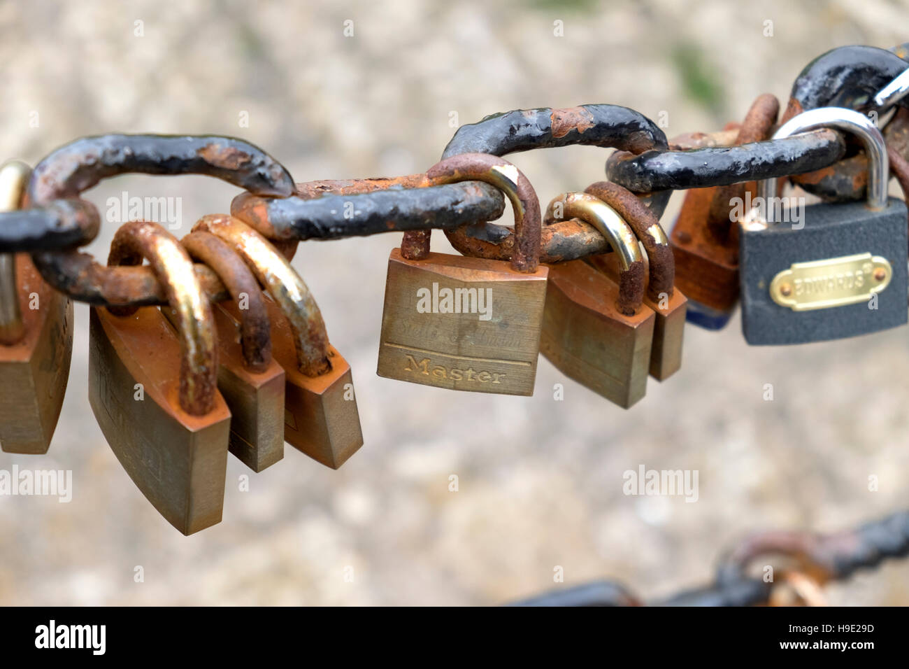 Padlocks on a Chain Stock Photo - Alamy
