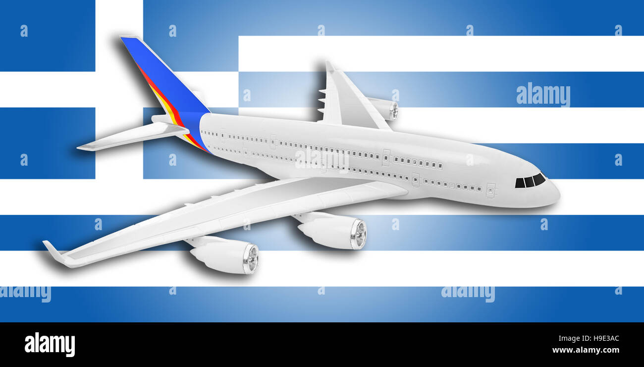 Plane and Greece flag Stock Photo - Alamy