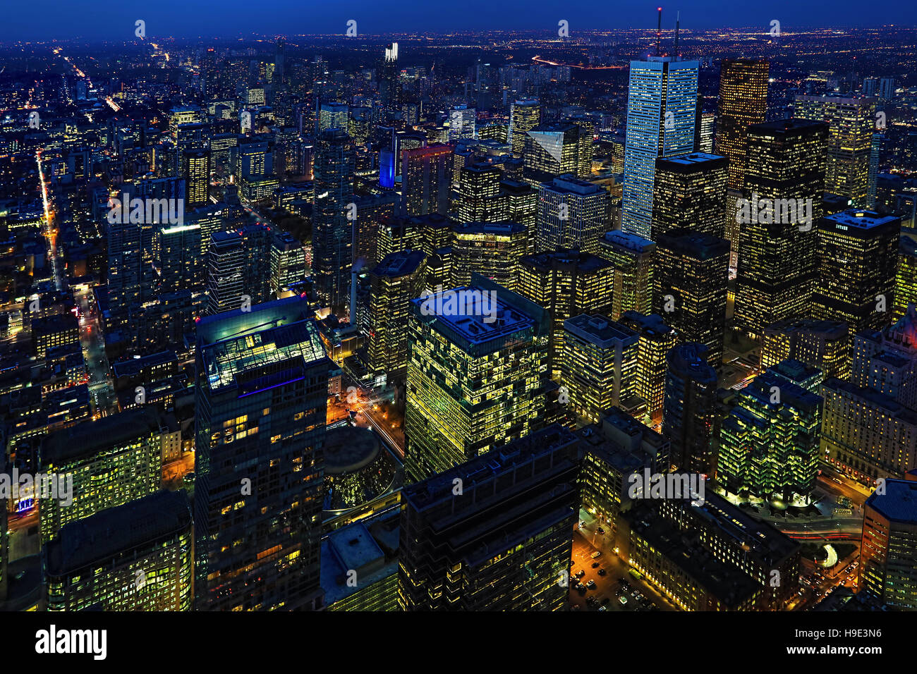 An after dark aerial of Toronto city center Stock Photo - Alamy